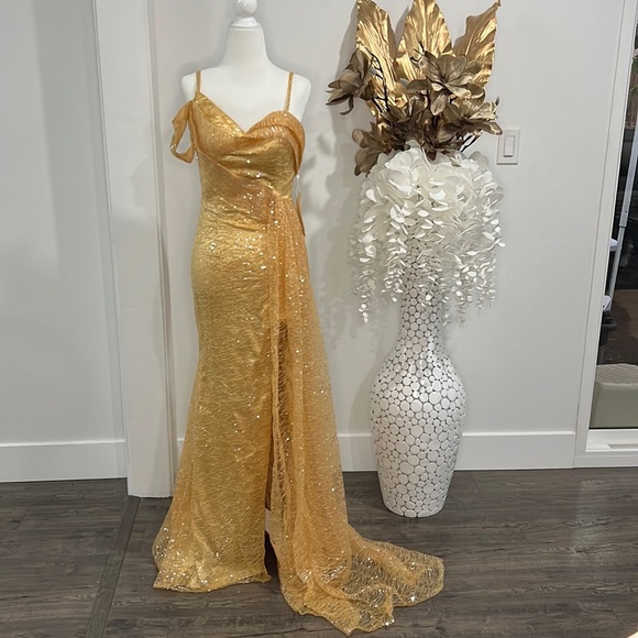 Dresses | Gold Sequence Long Evening Dress | Poshmark